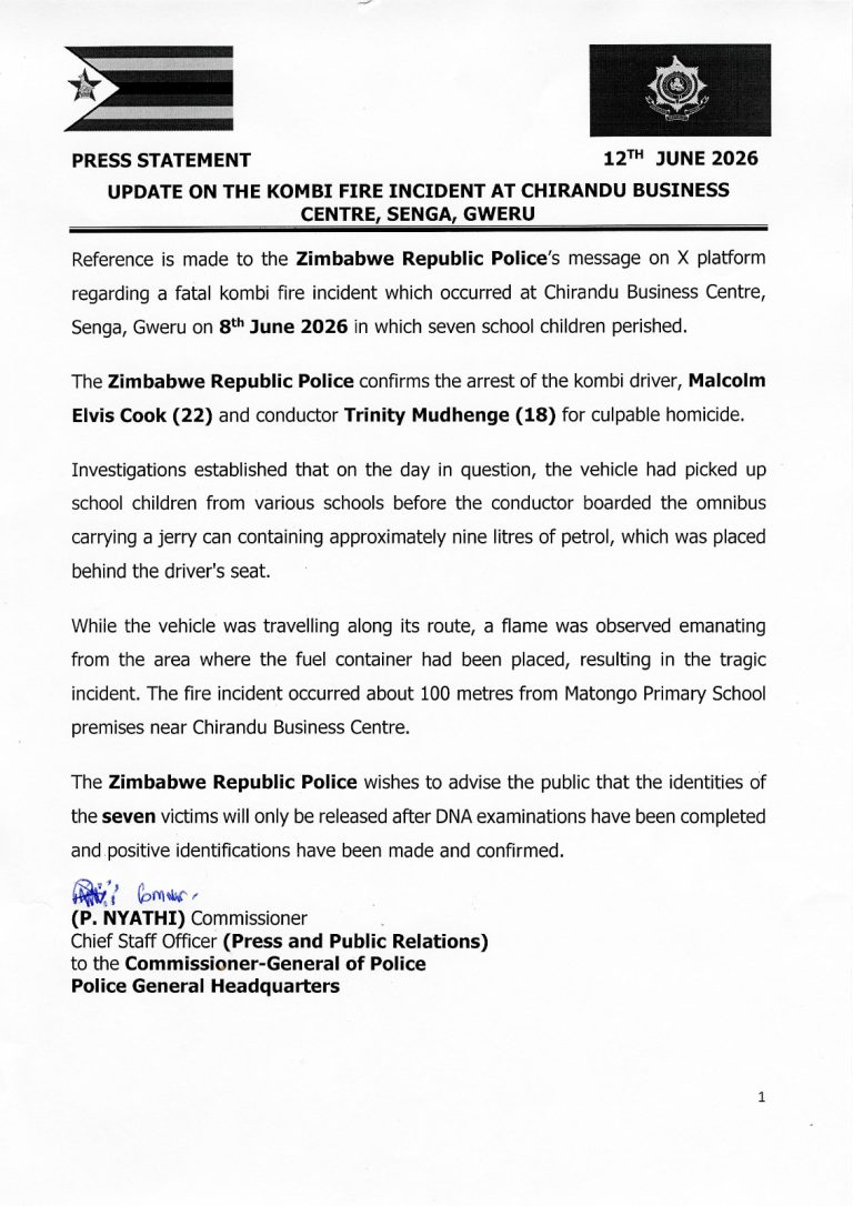 ZRP arrest kombi driver, conductor over Gweru fatal fire - ZBC NEWS